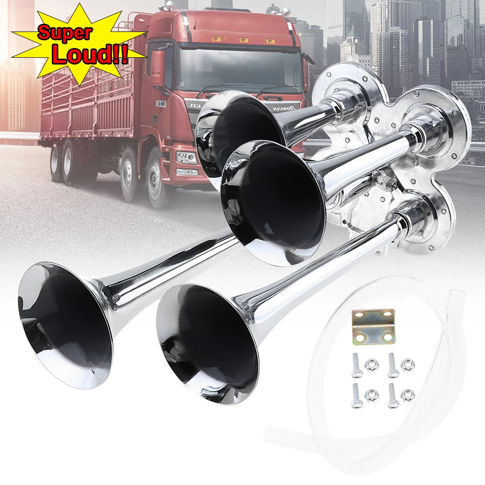 12V 24V 150dB Super Loud Four Tone Car Air Horn Set Trumpet Compressor for Supplies Vehicles Truck Train Boat Motorcycle