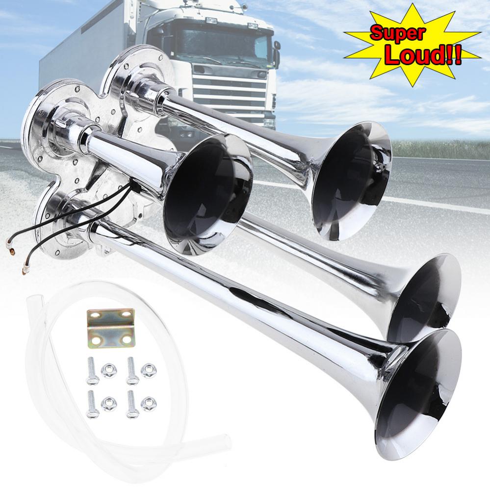 12V Dual Trumpet Air Horn Kit - 130DB Loud For Car, Truck, Boat, Train ...